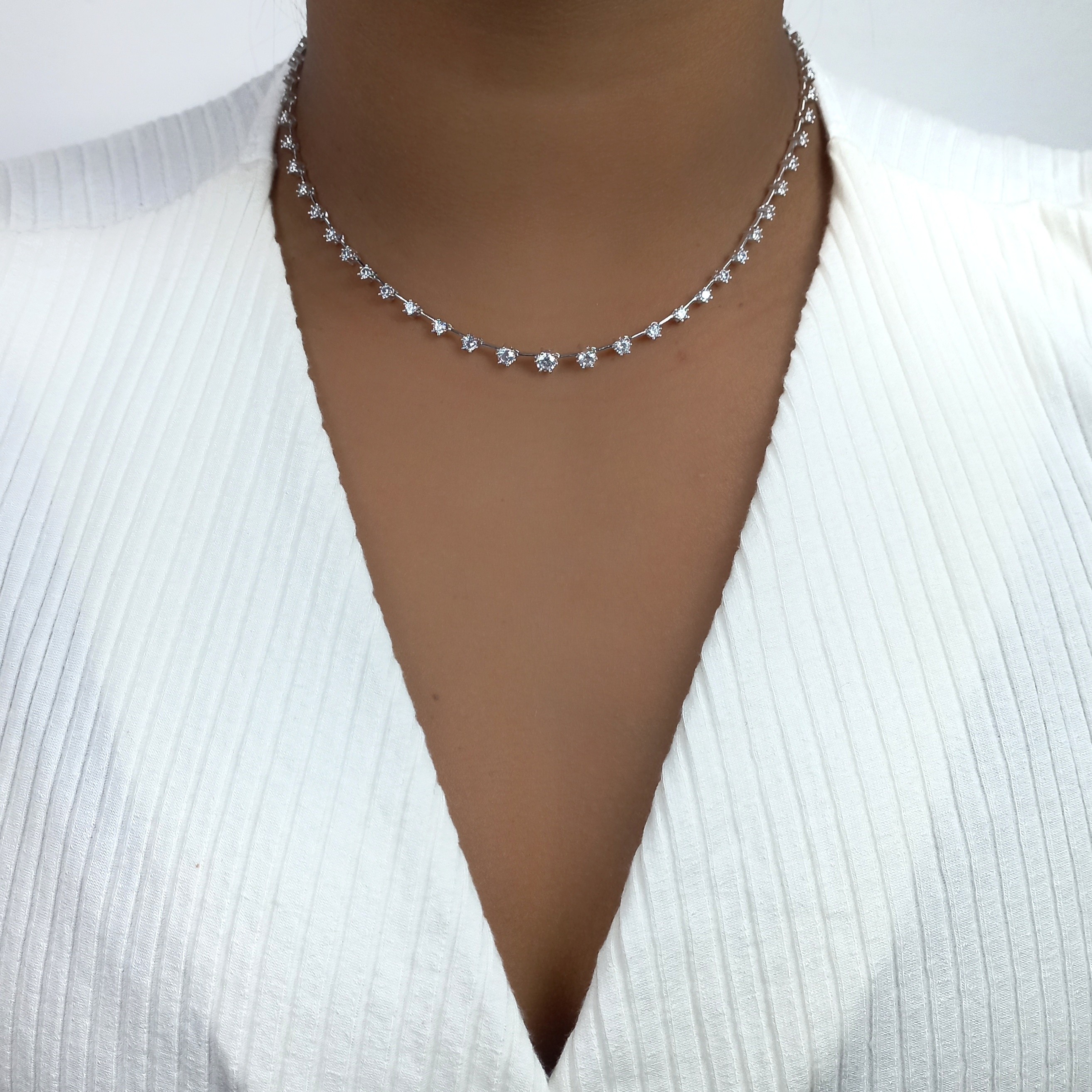 Colar Riviera com Espaçamentos em Prata 925 com Zircônias