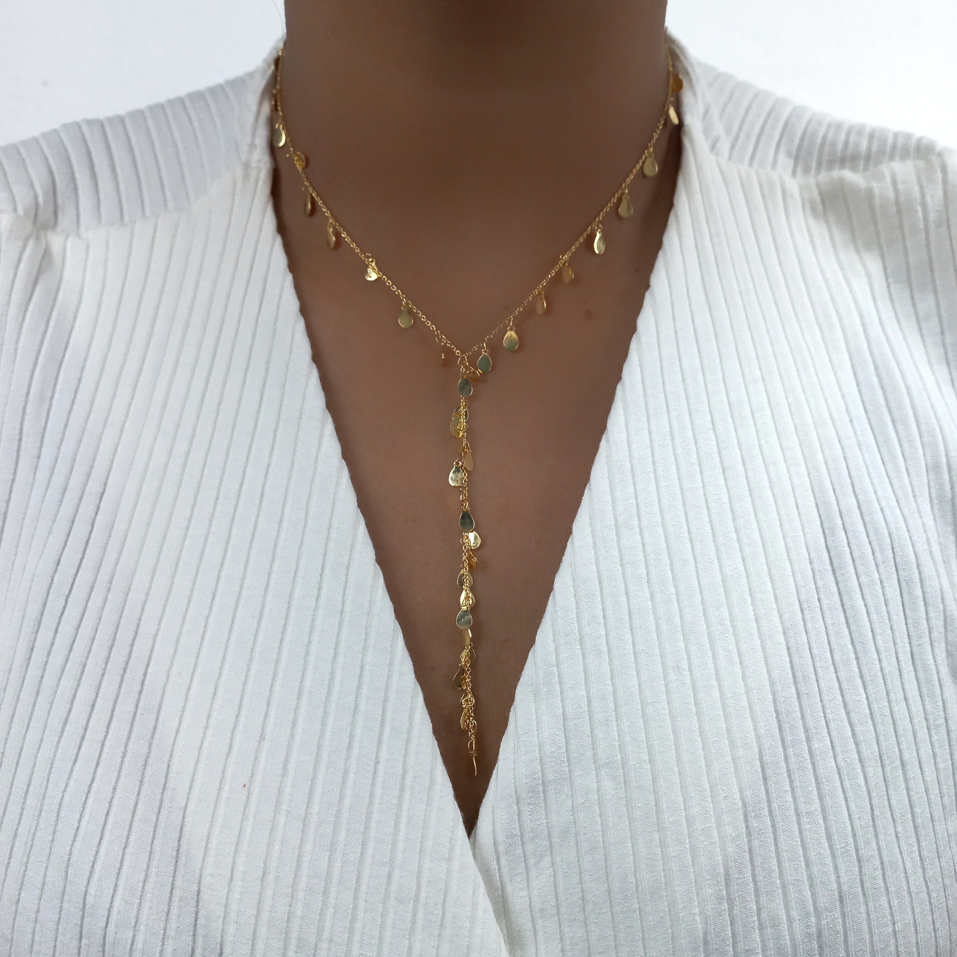 Colar Gravata com Plaquinhas em Prata 925 com Banho de Ouro 18k